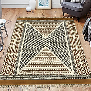 CASAVANI Collection Runner - 5x10 Area Rug Black & Brown Cotton Dhurrie Geometric Kilim Rug Indoor Outdoor Use Carpet Flatweave Rugs for Home & Foyer Corridor Hallway & Stair Runner