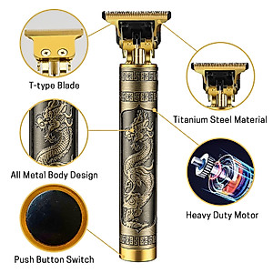 Vacto Cordless Hair Clipper, Zero Gapped T-Blade Trimmer Rechargeable Beard Trimmer, Professional Hair Clippers with 4 Guide Combs Hair Grooming Set for Men (Bronze)