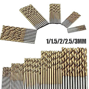 60PCS Titanium Micro Twist Drill Bits 1mm, 1.5mm, 2mm, 2.5mm, 3mm, 3.5mm-10pcs for Each，Small Fully Ground Mini Drill Bits for Wood, Plastic, Aluminum,DIY Making Craft Engraving