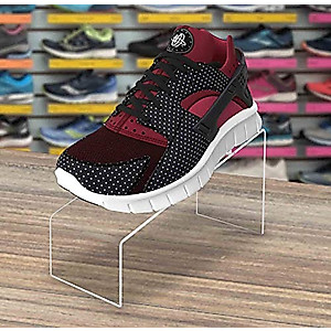 2 Pack Acrylic Shoe Display Stand Clear Premium Lucite 4"W x 5"H Slanted Footwear Showcase Riser with Heel Stop for Retail Shops and Clothing Stores by Marketing Holders