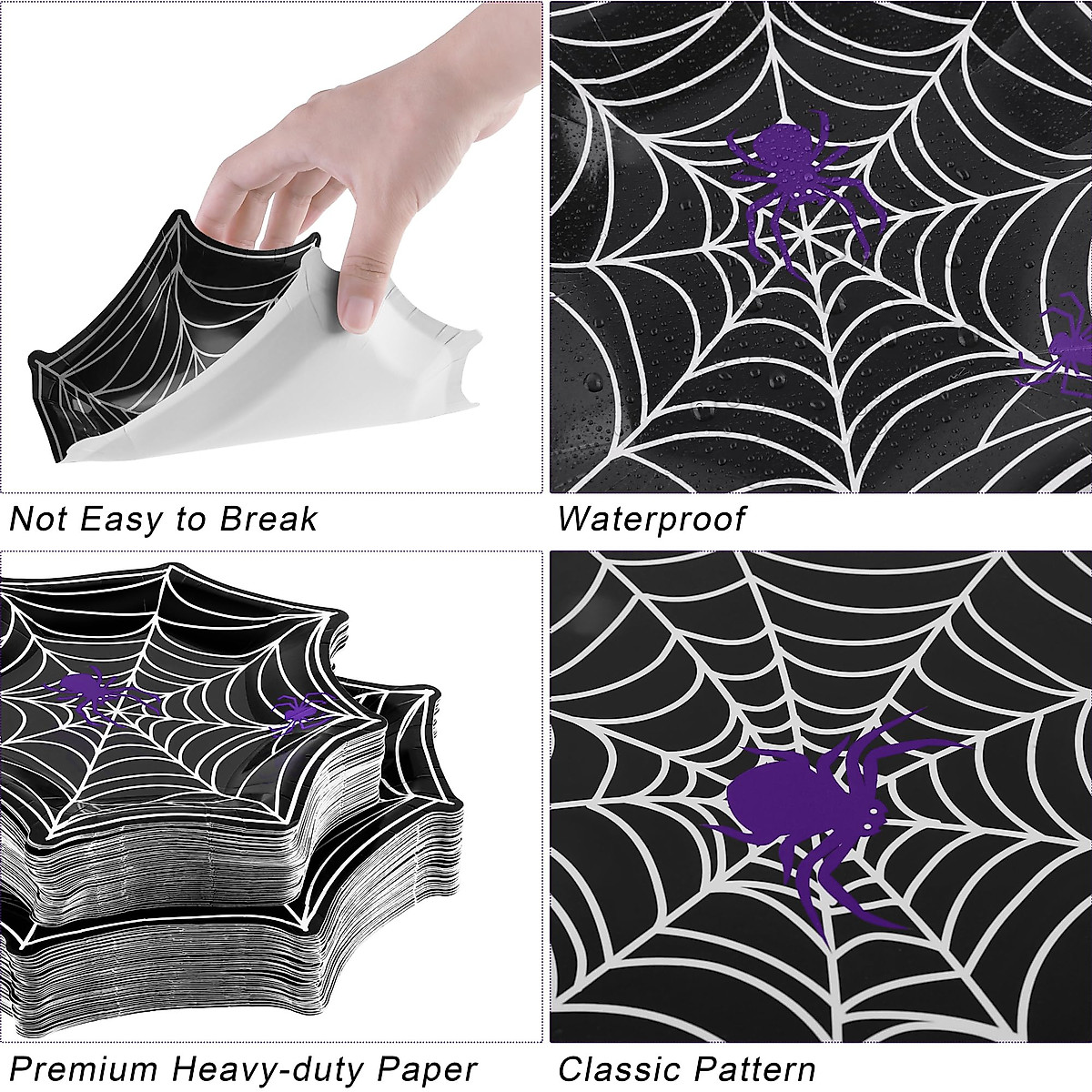 durony 100 Pieces Halloween Spiderweb Paper Plates 7 Inch and 9 Inch Dessert Plates Disposable Halloween Party Plates for Halloween Party Decorations, Spiderweb Supplies