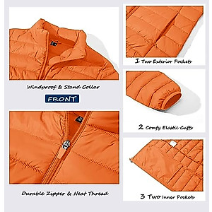MAGCOMSEN Puffer Coat Women Winter Ultra-light Quilted Padded Jacket with 4 Pockets Full Zip Stand Collar Warm Coat, Orange M