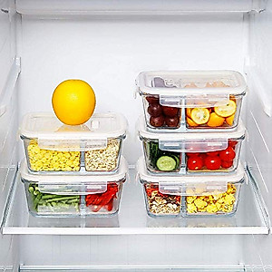 3 Pack 33.8oz Bento Box Meal Prep Glass Containers 3 Compartments with Lids Glass Food Storage Containers Glass Lunch Containers Glass Food Prep Containers with Lids Lunch Box Snack Container for Oven