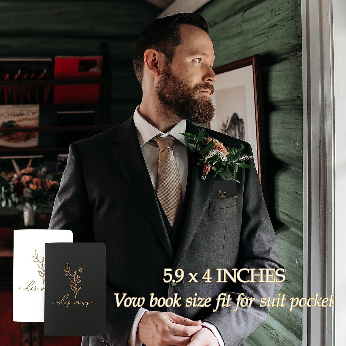 Vow Books Set of 2 Elegant His and Hers Vow Books 48 Pages Wedding Notebook With Plenty of Pages to Write Vows Wedding Vow Books with Gold Foil Floral Lettering Wedding Essentials for Bride Groom