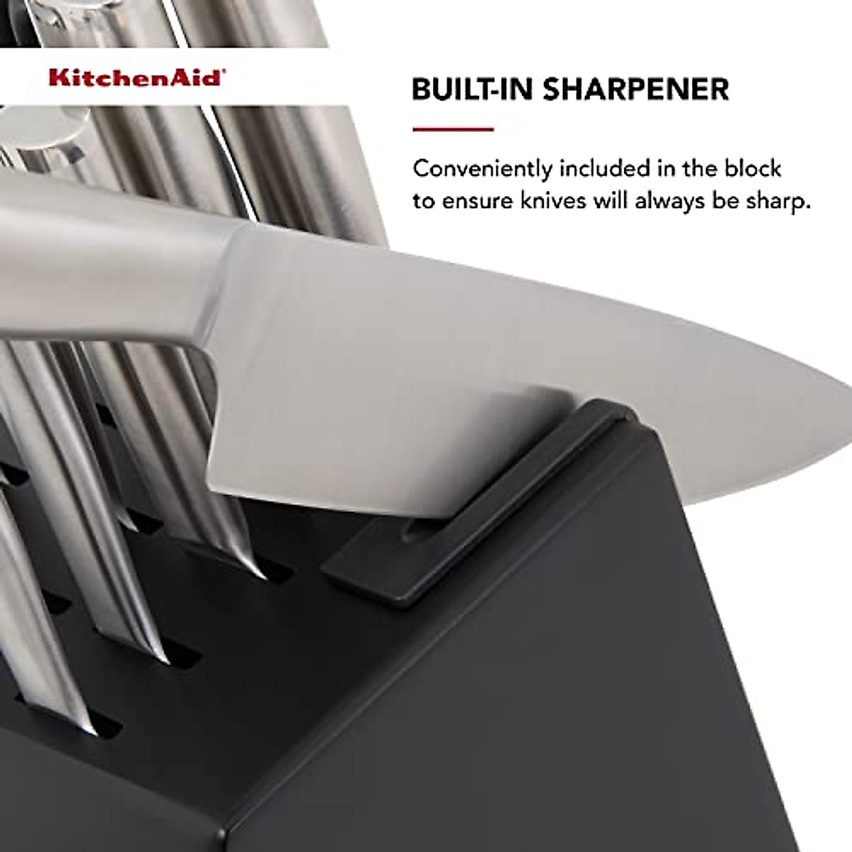 KitchenAid Gourmet Forged Stainless Steel Knife Block Set with Built-in Knife Sharpener, High-Carbon Japanese Stainless Steel Kitchen Knives, Sharp Kitchen Knife Set with Block, 14 Piece, Black