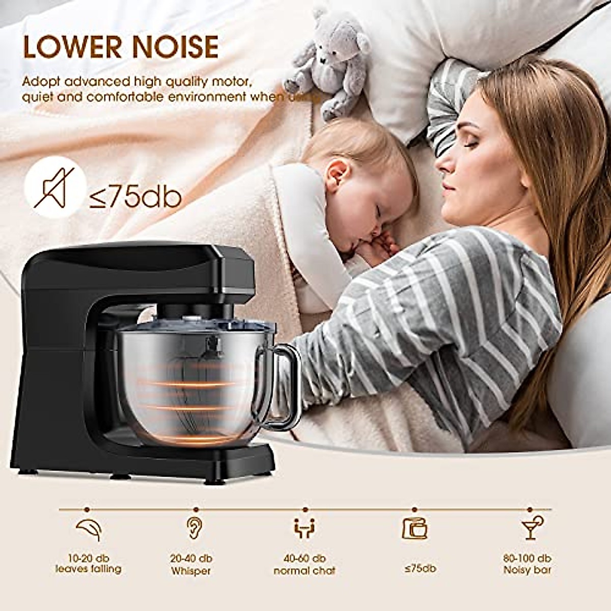 Panti Stand Mixer, 8.5 Qt. 660W 6+P Speed Kitchen Aid with Dough Hooks, Whisk, Beater and Suction Cup Bottom Splash Guard Attachments for Baking Bread, Cookie, Kneading, Dishwasher Safe, Black