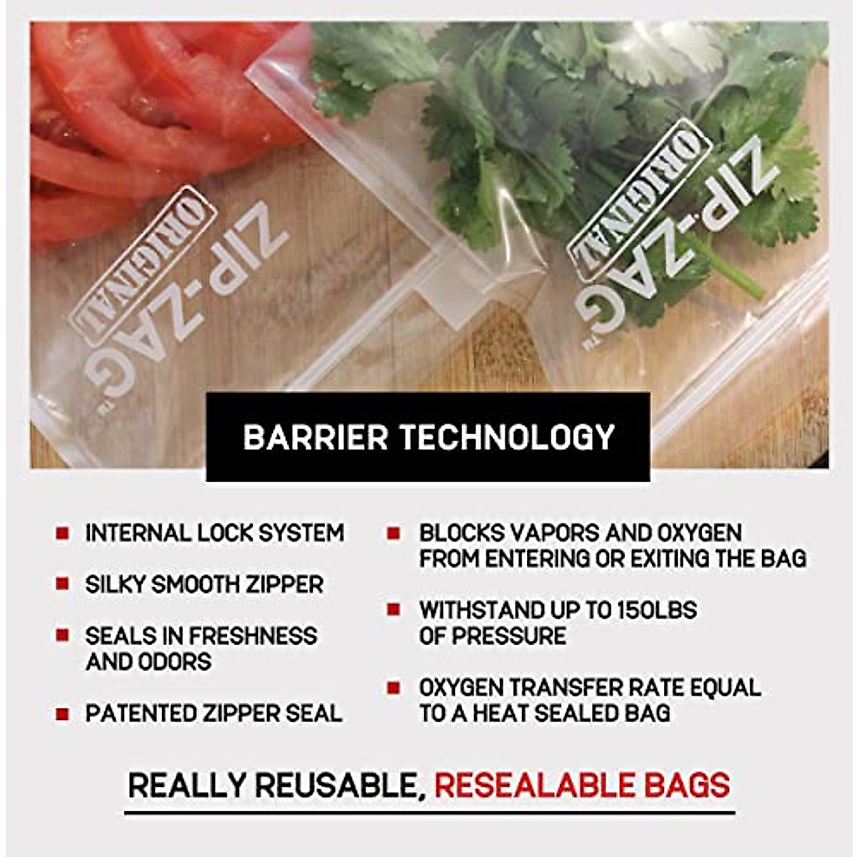 Zip-Zag BLACK 10 Half Pound Bags - Airtight Bags, Resealable, Reusable, Anti-Puncture, Washable, Food Safe, Treated for no Static, for Dry Herbs and Spices