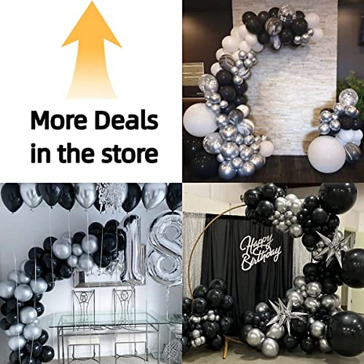 Bezente Black Silver Confetti Latex Balloons,60pcs 12 inch Black White Silver Metallic Chrome and Silver Confetti Balloons for Birthday, Baby Shower, Wedding, and Silver Theme Party Decoration