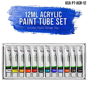 U.S. Art Supply Professional 12 Color Set of Acrylic Paint in 12ml Tubes - Rich Pigment Vivid Colors for Artists, Students, Beginners, Kids, Adults - Canvas, Portrait Paintings, Wood, Craft, Hobby