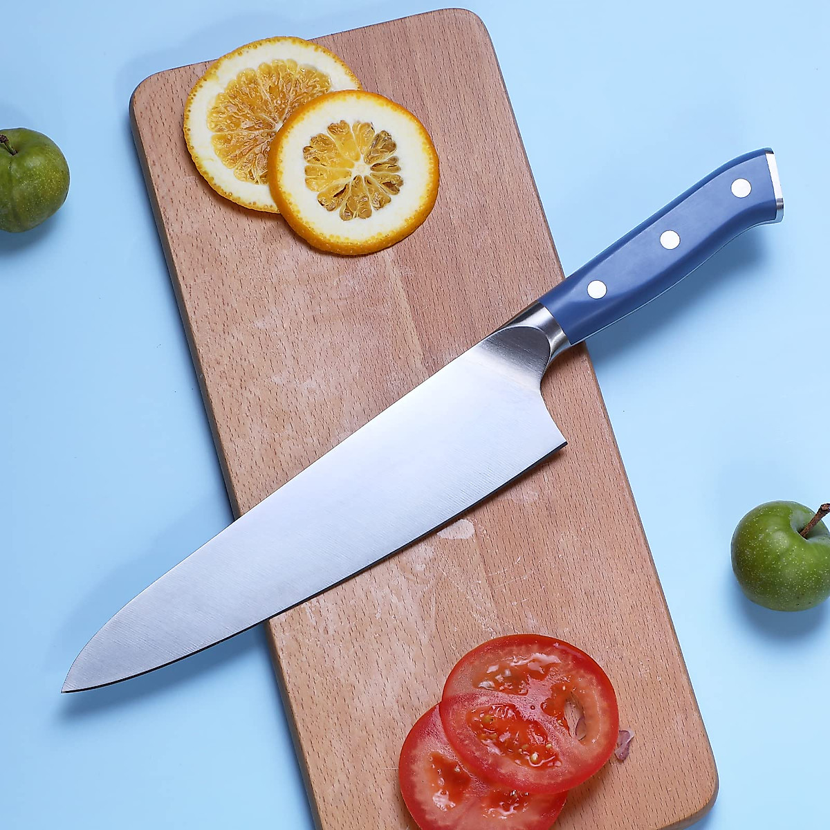 TUO Chef Knife 8 inch, Pro Kitchen Cooking Knife Cutting Knife for Vegetable Meat, 440A Stainless Steel Sharp Knife with Ergonomic Blue ABS Handle, Full Tang with Gift Box