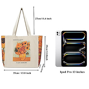 BROADREAM Canvas Tote Bag Aesthetic - Zippered Tote Bag with Interior Pocket by Shoulder Tote Bags for Women Shopping,School