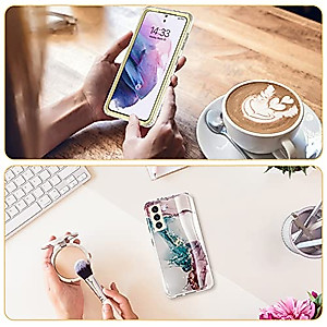 ESDOT for Samsung Galaxy S21 Case,Military Grade Passing 21ft Drop Test,Rugged Cover with Fashionable Designs for Women Girls,Shockproof Protective Phone Case for Galaxy S21 6.2" Turquoise Pink Marble