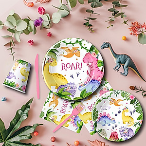 Srua Don Dinosaur Birthday Party Supplies Girl - Dinosaur Party Decorations Tableware, Paper Plate, Cup, Napkins, Tablecloth, Cutlery, Banner, Pink Dinosaur Birthday Baby Shower Decorations | Serve 24