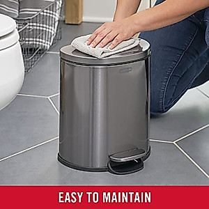 Rubbermaid Stainless Steel Semi-Round Step-On Trash Can, 1.6-Gallon, Charcoal, Small Wastebasket with Lid for Home/Kitchen/Bathroom/Office