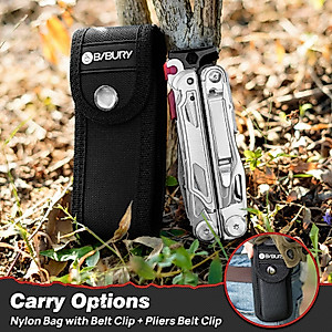 BIBURY Multitool Pliers BI2038B, 22-in-1 Stainless Steel Multi Tool with Flint, Window Breaker, Scissors, Back Clip, Folding Pocket Multifunctional Self-locking EDC Tool for Survival Camping Hiking