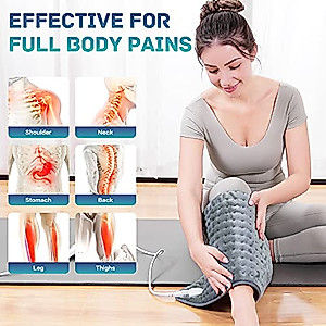 QALTGC Heating Pad (12"x 24"), LCD Controller, Machine Washable, Comfortable Soft for Cramps/Pain Relief（Grey）