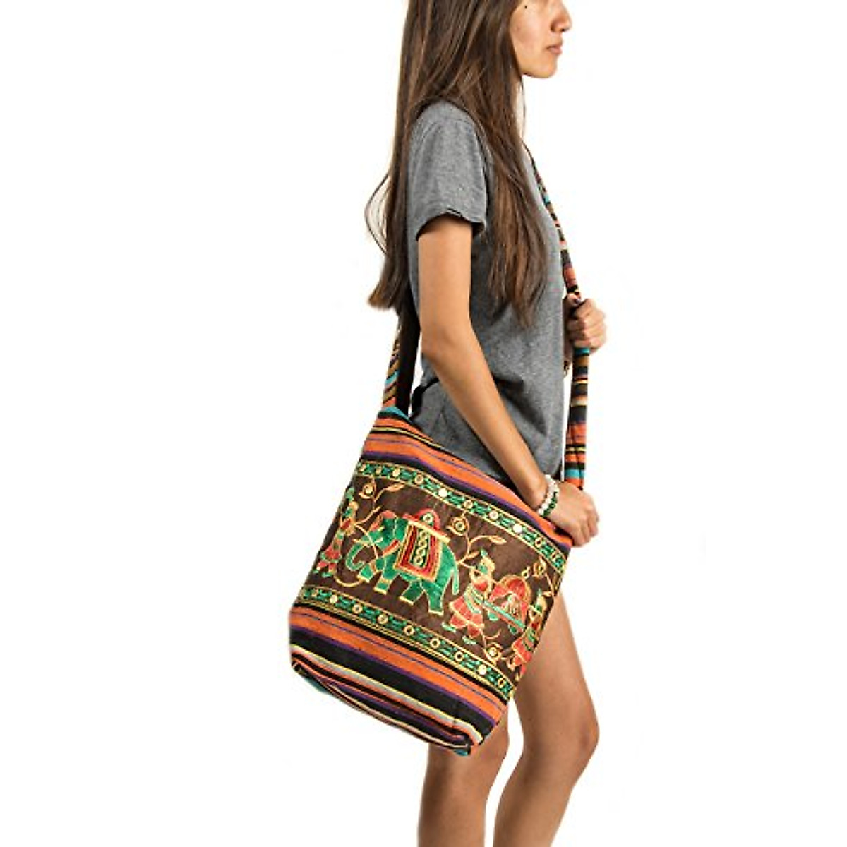 Patchwork Brown Cotton Hobo Crossbody Shoulder Bag Hipster Boho Sling Messenger School Casual