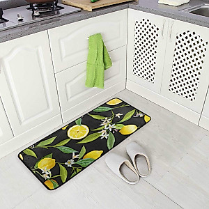 Blueangle Lemon Flower Pattern Professional Grade Anti-Fatigue Kitchen & Office Comfort Mat, 20x39, Non-Slip Bottom