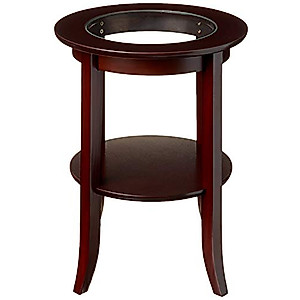 Frenchi Furniture-Wood Genoa End Table, Round Side /Accent Table , Inset Glass Espresso