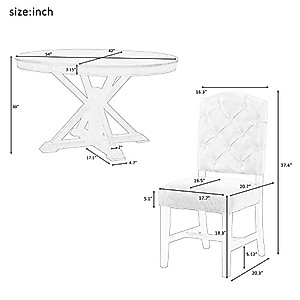 WOZNLA 5-Piece Retro Style Extendable Round Dining Table Set with 4 Upholstered Chairs - Classic Elegance for Your Dining Space