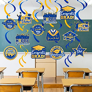 20 Pack Graduation Party Decorations 2024 - Congrats Grad Hanging Decoration, Blue Gold Glittery Graduation Hanging Swirls Ceiling Streamers Ornaments for Class of 2024 Graduation Decorations Favors