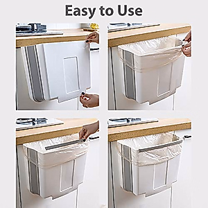 AYADA Kitchen Folding Trash Can, Widened Hanging Collapsible Garbage Can Door Mount Over Cabinet Door Drawer Counter Foldable Plastic Hook Waste Bin Basket with Garbage Bag RV 2.9 Gal