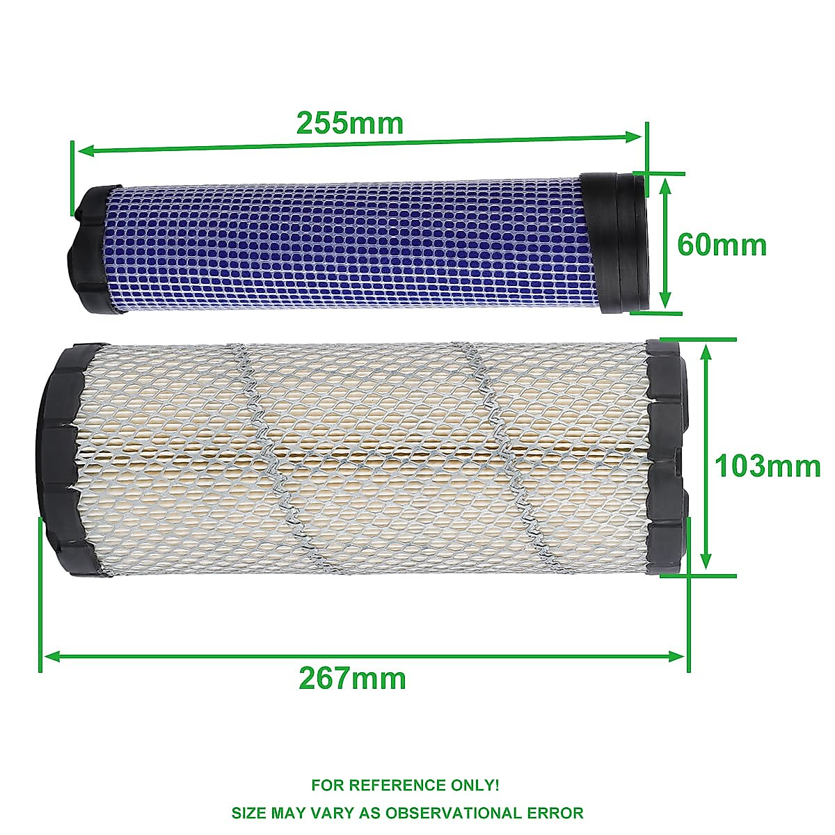 Mannial 25 083 01-S Air Filter Fit Kohler Kawasaki 2508301 25082 25 083 04-S 2508304 11013-7019 11013-7020 M131802 M131803 CH18-CH26 CV16-CV26 CH730-CH750 Engine with 25 050 33-S Oil Filter