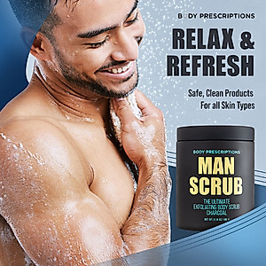 Body Prescriptions Men’s Exfoliating Body Scrub – Ultimate Skin Cleansing Wash in Jar with Twist-Top Lid, For All Skin Types, 21 Ounce (Pack of 2), Charcoal