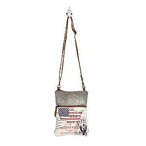 Myra Bag Freedom Forever Upcycled Canvas & Cowhide Leather Small Crossbody Bag S-1258 , Brown , One Size