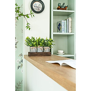 Dahey Decorative Galvanized Metal Pots Table Centerpiece Decor Wood Tray with Artificial Eucalyptus Plants 3 Buckets Rustic Farmhouse Home Decor for Coffee Dining Room Living Room Kitchen Bath, Brown