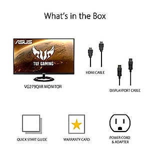 ASUS TUF Gaming 27” 1080P Monitor (VG279Q1R) - Full HD, IPS, 144Hz, 1ms, Extreme Low Motion Blur, Speaker, FreeSync Premium, Shadow Boost, VESA Mountable, DisplayPort, HDMI, Tilt Adjustable,Black