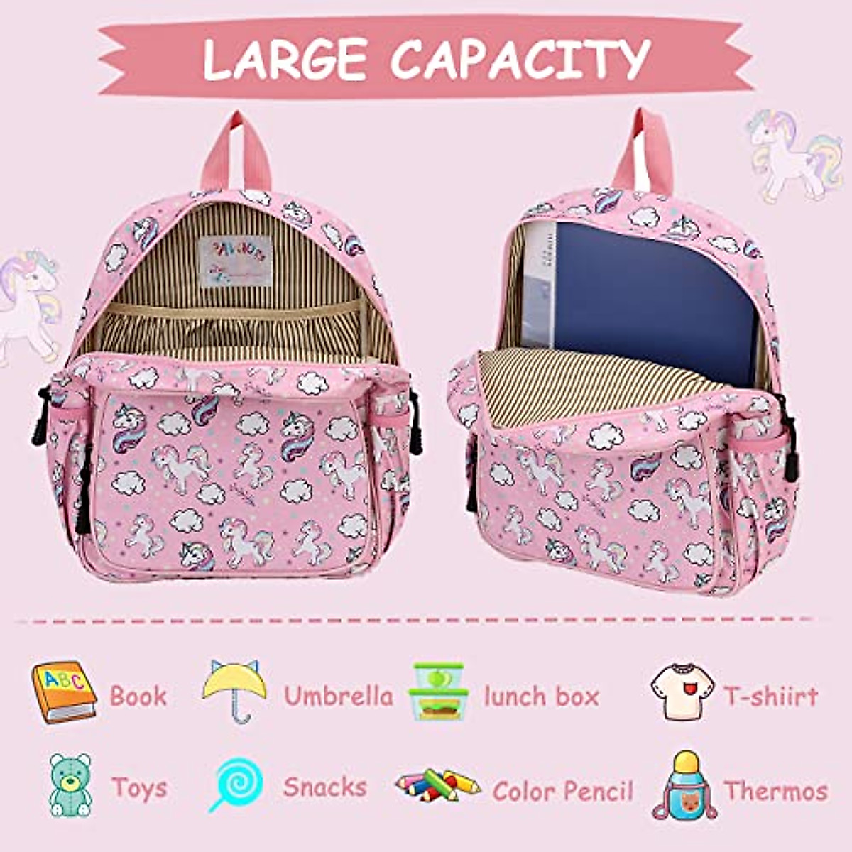 RAVUO Unicorn Backpack for Girls, Cute Toddler Backpack Lightweight Kids Preschool Bookbag Daypack with Chest Strap