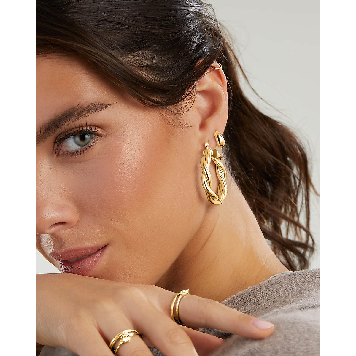 Milla Gold Twist Earrings - Thick Silver Hoop Earrings for Women - Big Chunky 14K Gold Statement Earrings (40 mm - 1.6 in)