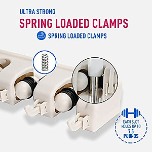 TKISZYZR Broom and Mop Holder Wall Mount, Broom Holder Wall Mounted, Mop Hanger or Garden Kitchen Garage Storage and Organization(5 Positions with 6 Hooks) (Beige)