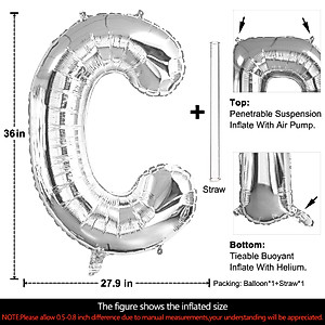 Lovoir 40 Inch Large Silver Letter C Balloons Big Size Jumbo Mylar Foil Helium Balloon for Birthday Party Celebration Decorations Alphabet Silver C