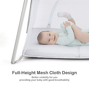 HONEY JOY Baby Travel Crib, Portable Pack and Play Travel Bassinet with Carry Bag, Lightweight Baby Playpen w/Washable Mattress, Side Zipper Door, Large Foldable Play-Yard for Infant Boy Girl (Sliver)