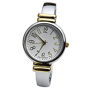 2Tone Metal Band Slim Case Women's Bangle Cuff Watch