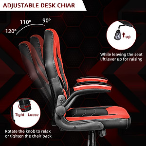 MUZII Office Desk Chairs, Computer Gaming Chairs, Desk Chair with Padded Armrests and Flip-up Armrests Video Game Chairs for Teens, Red