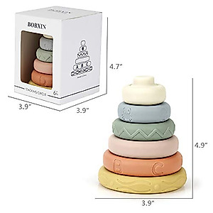 BOBXIN Stacking & Nesting Rings Toy, Soft Circle Stacker, 6 pcs Building Stacker,Teethers for Baby, Squeeze Play with Letter, Animal and Graphic, Toddler Learning Toys for 6 Month Old Boys Girls