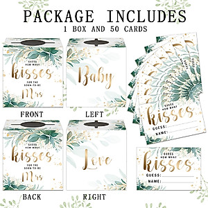 Azbuk Guess How Many Kisses Game with Box, Bridal Shower Game, Guessing Game for Bridal Shower, Special Wedding Shower Ideas, Guess How Many Kisses for the Soon to Be Mrs (50 Guessing Cards)