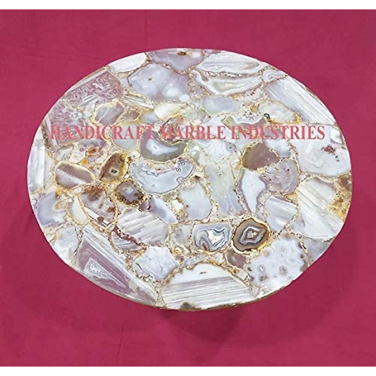 12" Inch Round Natural Brown Agate Coffee Table with Metal Base, Agate Table, Stone Coffee Table, Agate Table Top, Agate Round Coffee Table