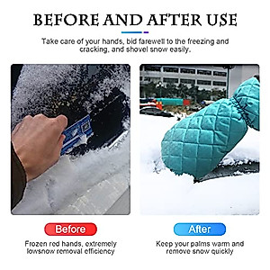 Fekey&JF Ice Scraper Mitt for Car, Waterproof Snow Remover Glove, Warm Padding Snow Scraper Gloves with Comfortable Grip for Windshield Car Window, Detachable Cleaner No Scratch for Car (Green)