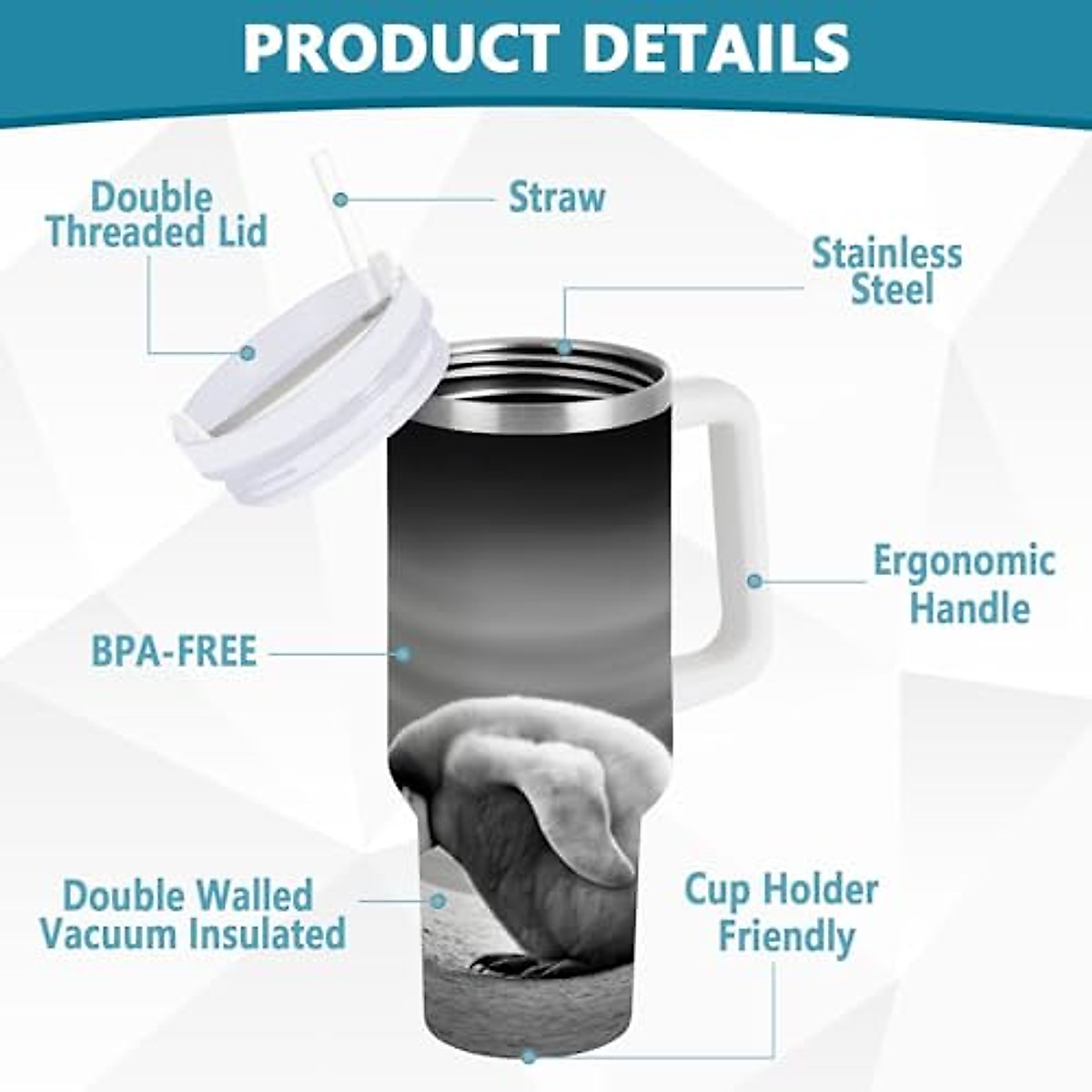 ODAWA Large Penguins Grey Insulated Water Tumbler with Lid and Straw, Stainless Steel Vacuum Insulated Tumbler