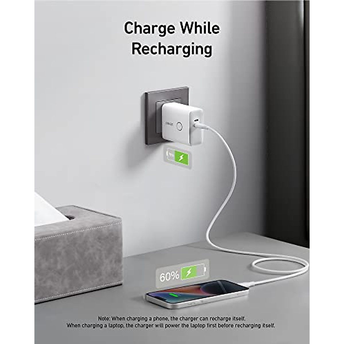 Anker 45W Wall Charger with 5,000mAh 20W Portable Charger, 521 Power Bank (PowerCore Fusion), Dual-Port USB-C for iPhone 14/13 Series, iPad Pro, AirPods, Apple Watch (Phantom Black)