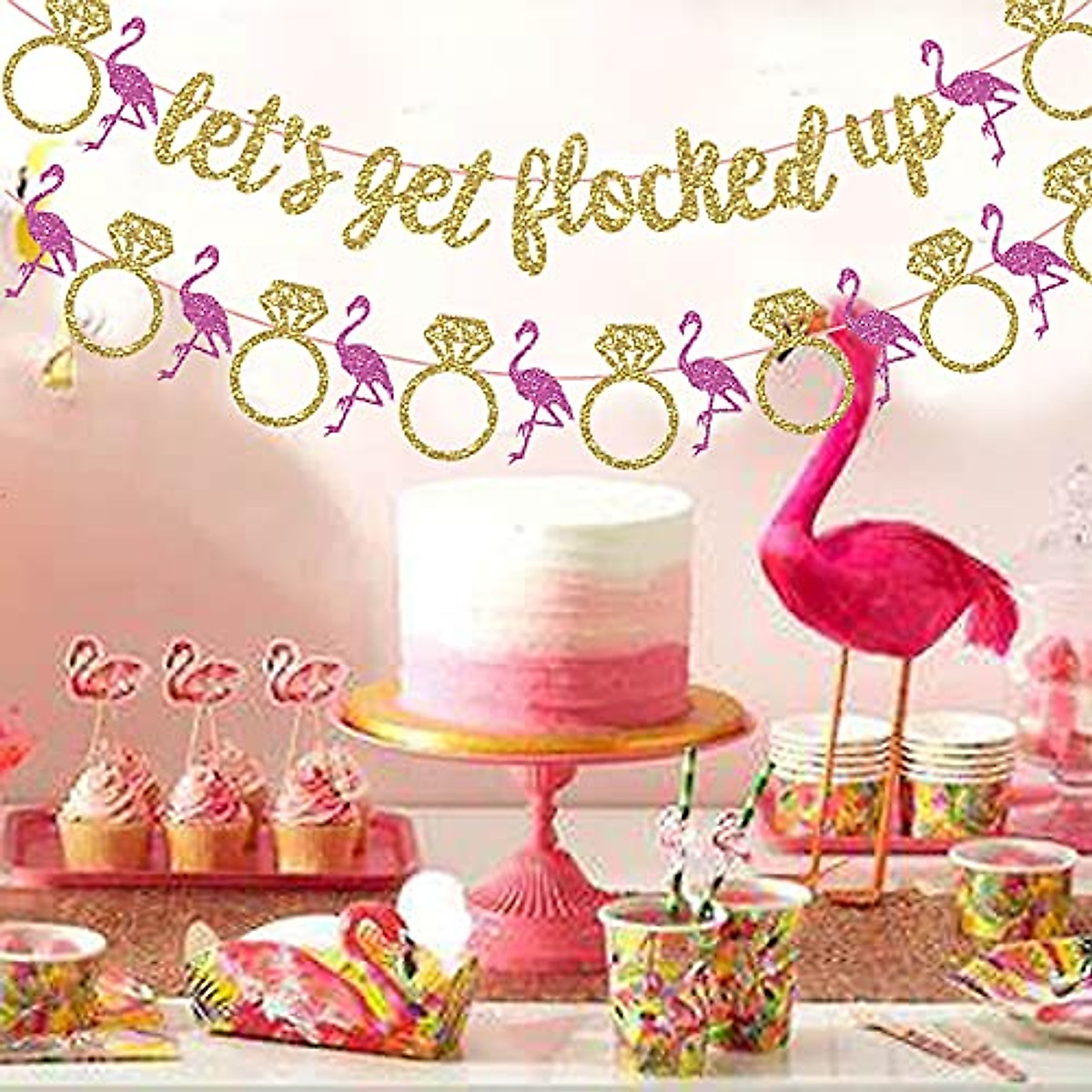 Let's Get Flocked Up Banner Flamingo Diamond Ring Party Garland Final Flamingle Party Decor Hawaii Luau Flamingo Tropical Summer Beach Pineapple Bachelorette Themed Party Supplies Decorations