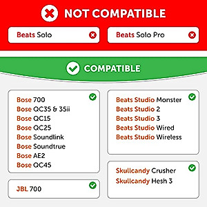 Large WC SweatZ Protective Headphone Ear Covers Made by WC | Fits Beats Studio 3 & 2 (Does Not Fit Beats Solo) / Bose QC35 & 35II / Bose 700 & More | Sweatproof & Easily Washable | Large, Black