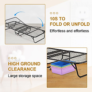 Twin Folding Bed Rollaway Portable Guest Bed Cot Space Saving Bed Frame No Assembly Sturdy Folding Cot with Mattress Wheels for Office Bedroom Guest Camping, White