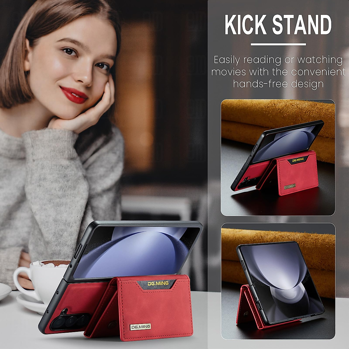 ZORSOME for Samsung Galaxy Z Fold 5 Wallet Case, 2 in 1 Detachable Leather Wallet Case for Samsung Galaxy Z Fold 5,Magnetic Wallet Protective Case with Stand + Card Holder,Red