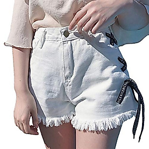 Fashion Mid Waist Slim Sexy Shorts,THENLIAN Women Summer Bandage Denim Shorts Pants Tassel Wide-leg Trousers Jeans(XXL, White)
