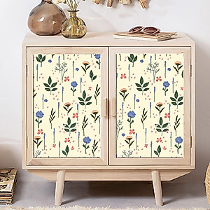 Self Adhesive Cute Yellow Floral Drawer Liner Contact Paper Wallpaper for Walls Cabinets Dresser Drawer Table Desk Furniture Decal 17.7X117 Inches